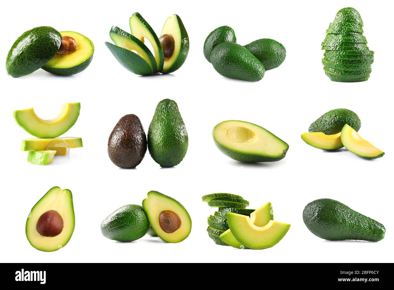 Fresh avocado collage isolated on white Stock Photo - Alamy
