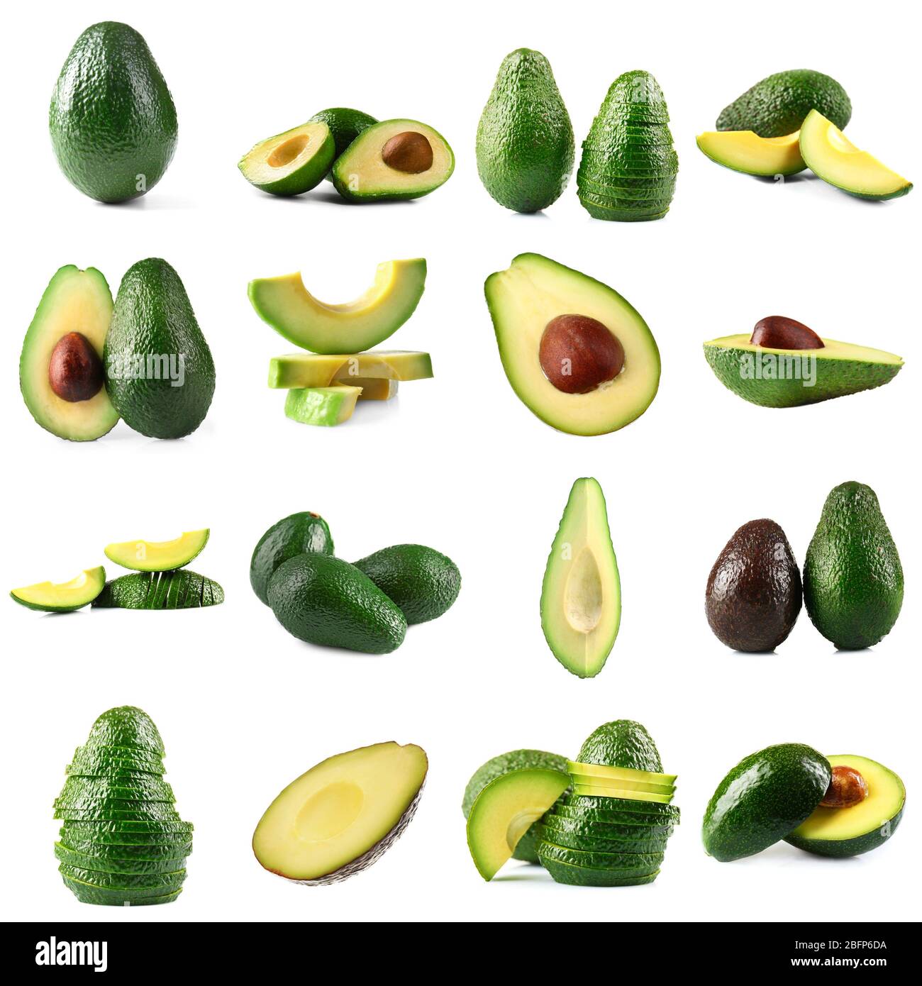 Fresh avocado collage isolated on white Stock Photo - Alamy