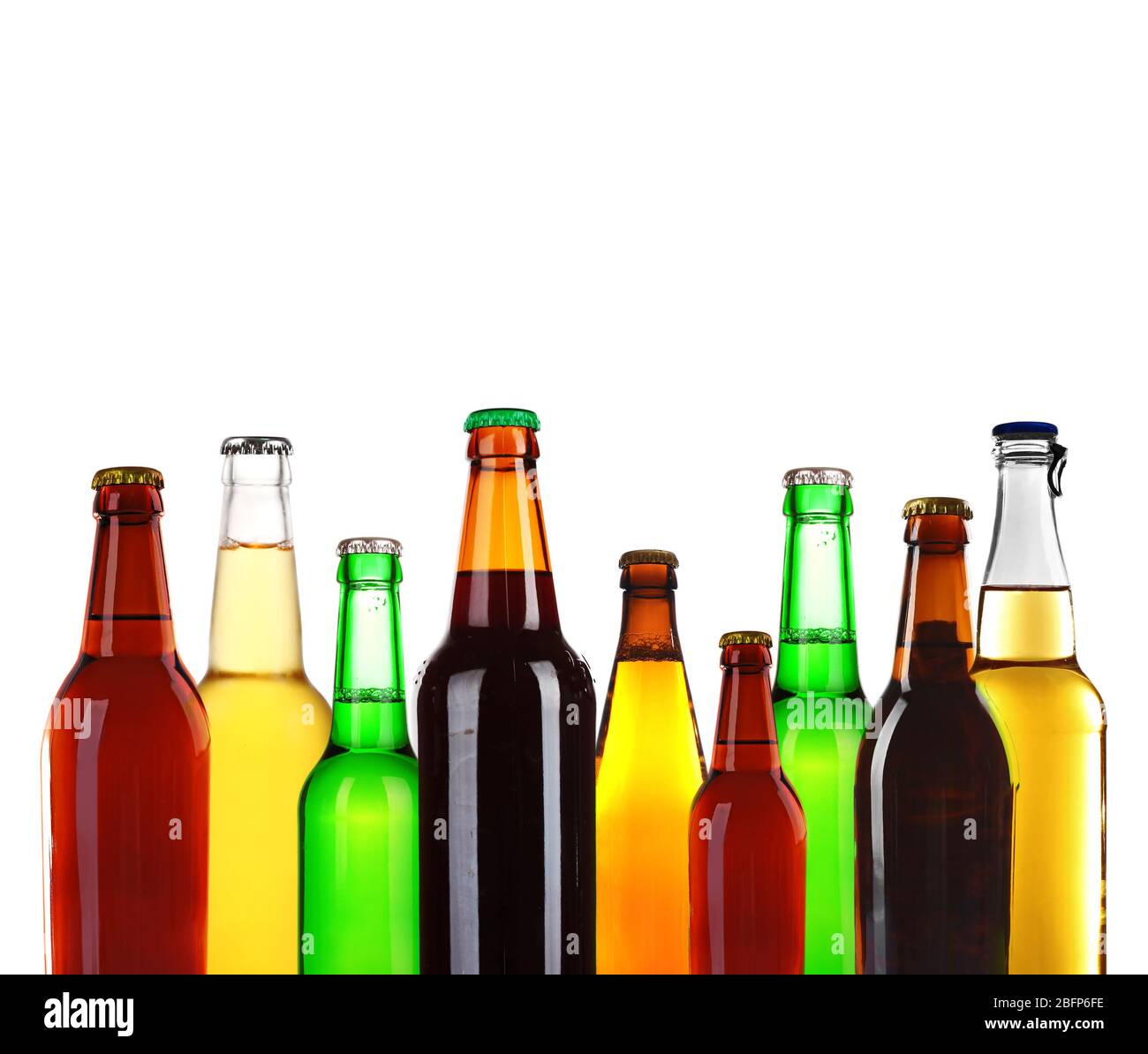 Bottles of different beer isolated on white Stock Photo - Alamy