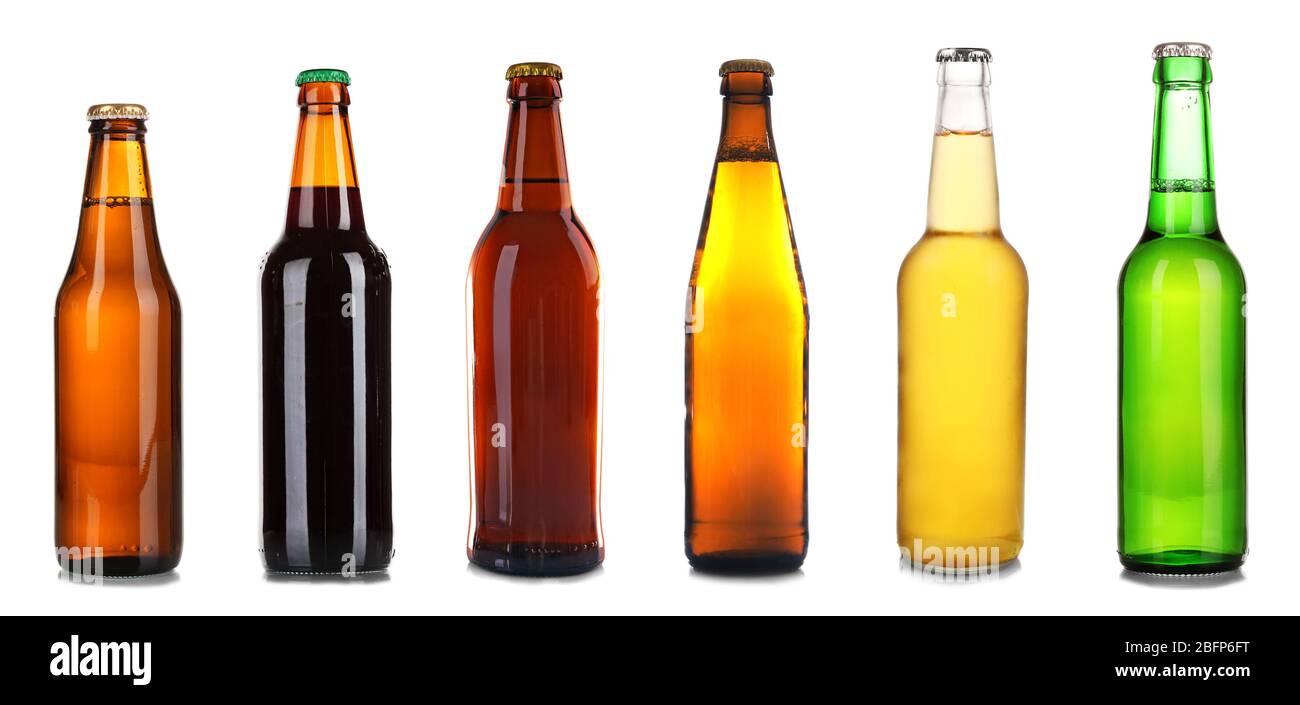 Bottles of different beer isolated on white Stock Photo - Alamy