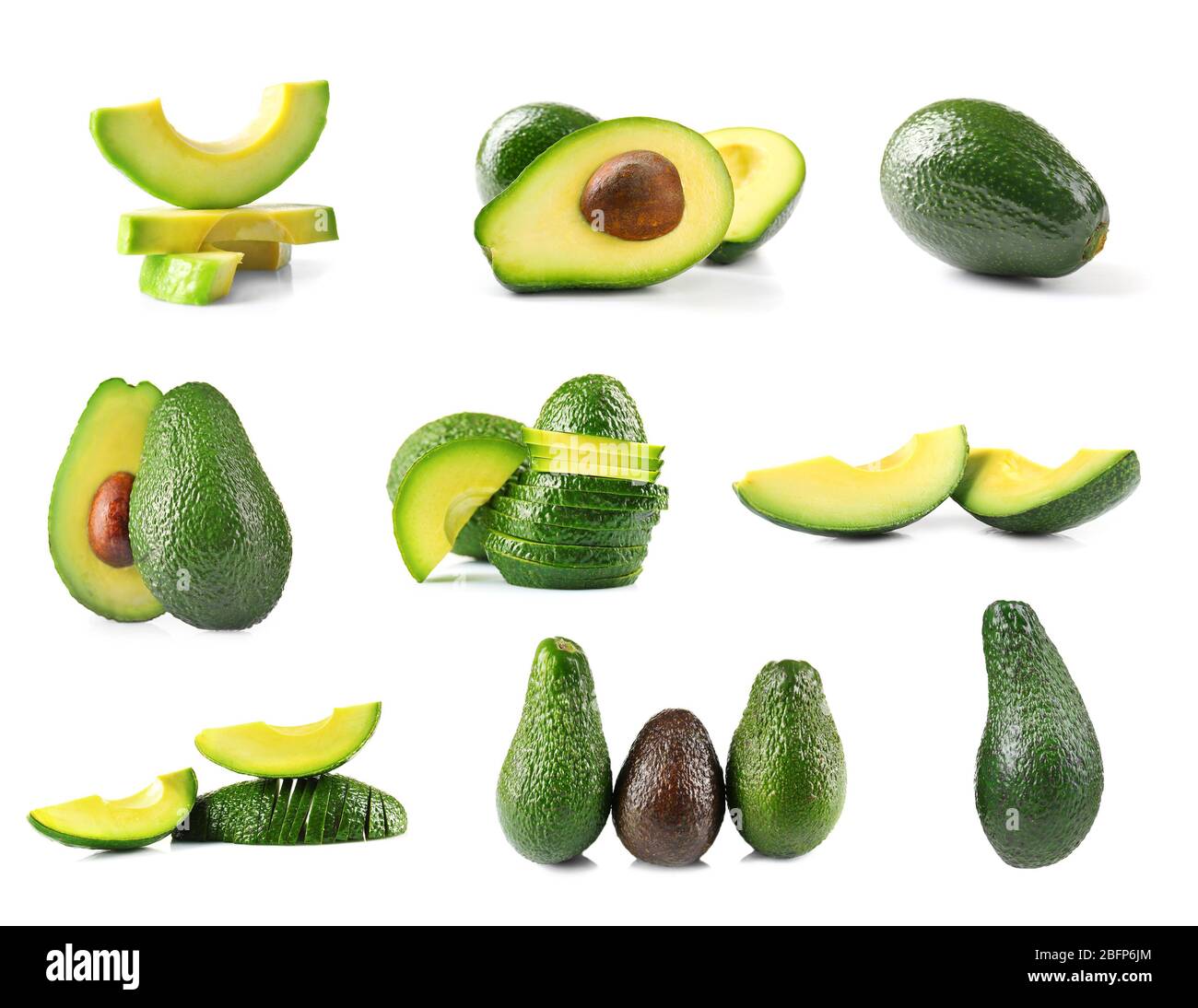 Fresh avocado collage isolated on white Stock Photo - Alamy