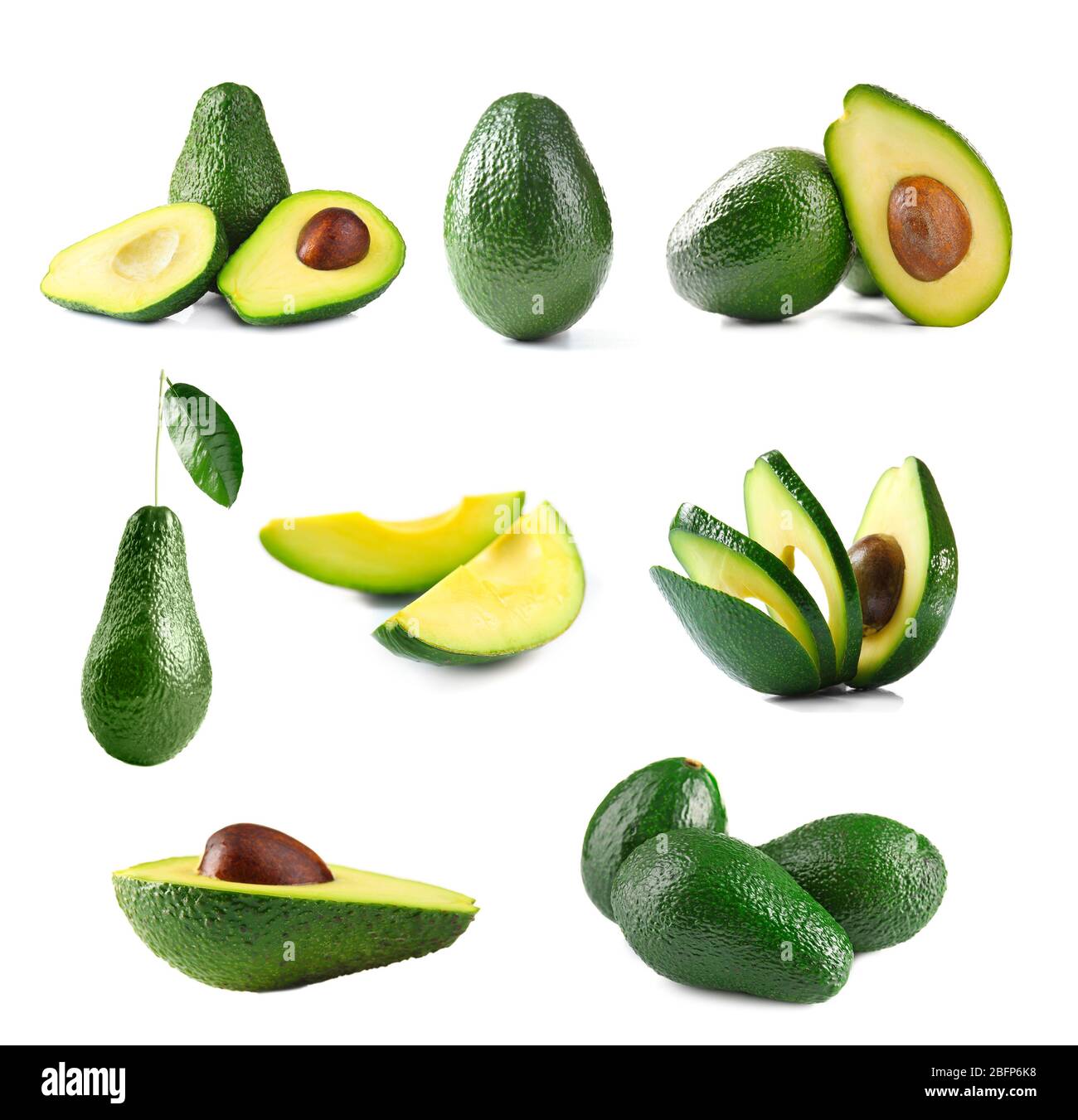 Fresh avocado collage isolated on white Stock Photo - Alamy
