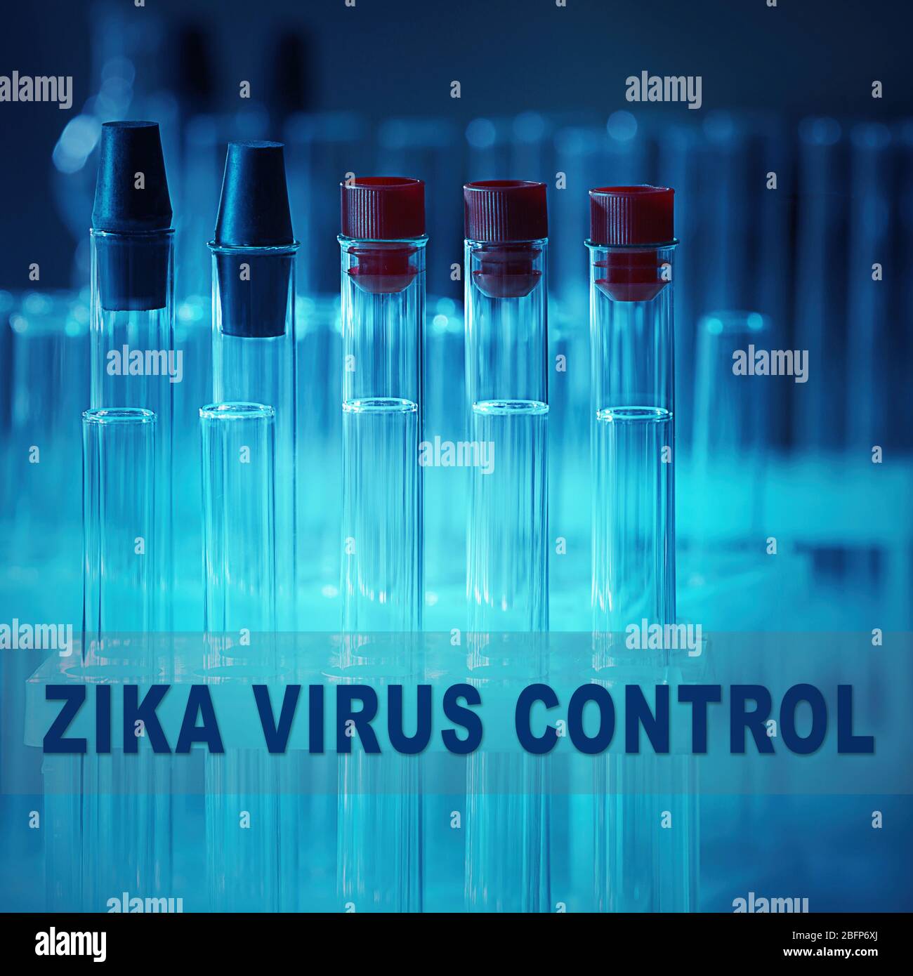 Zika virus danger concept. Text zika virus control with test tubes ...