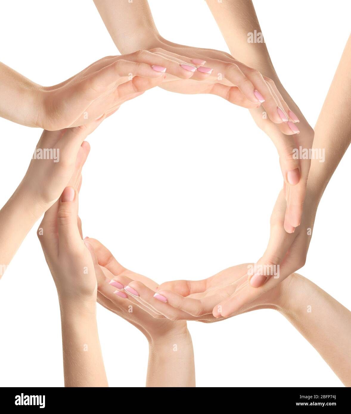 Female hands making circle on white background Stock Photo - Alamy