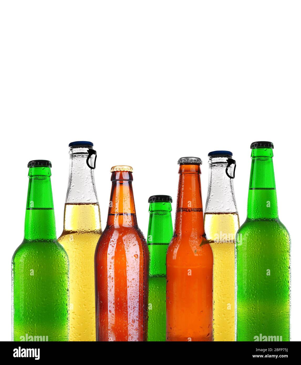 Bottles of different beer isolated on white Stock Photo - Alamy