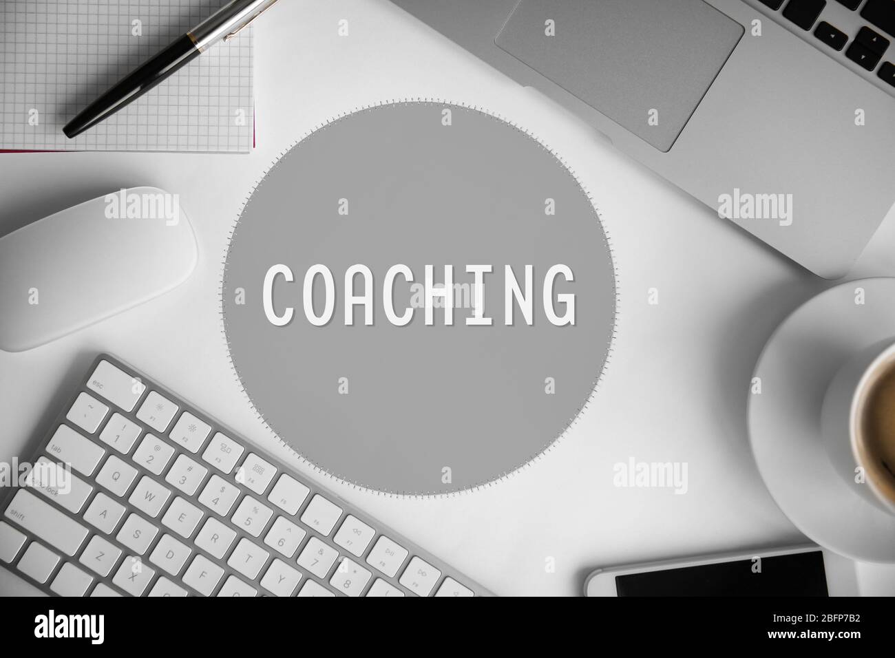 Office table, flat lay. Coaching concept Stock Photo - Alamy