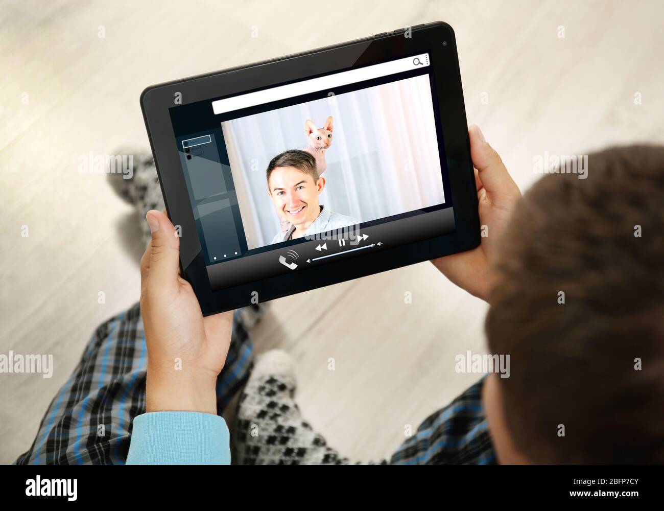 Video call and chat concept. Modern communication technology. Man video ...