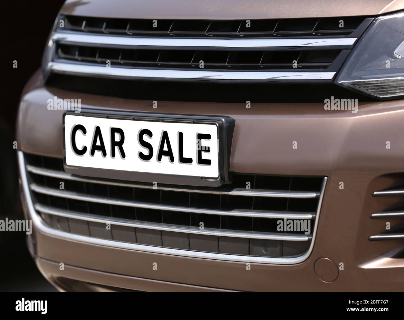 CAR SALE. Closeup license plate at the in front of car Stock Photo - Alamy