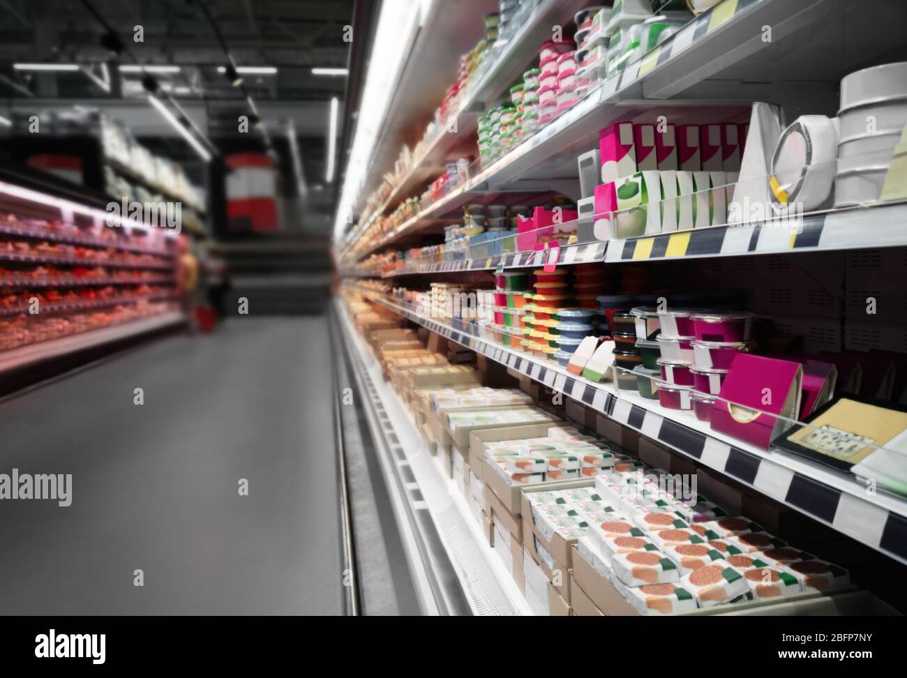 Supermarket shelves with dairy products Stock Photo - Alamy