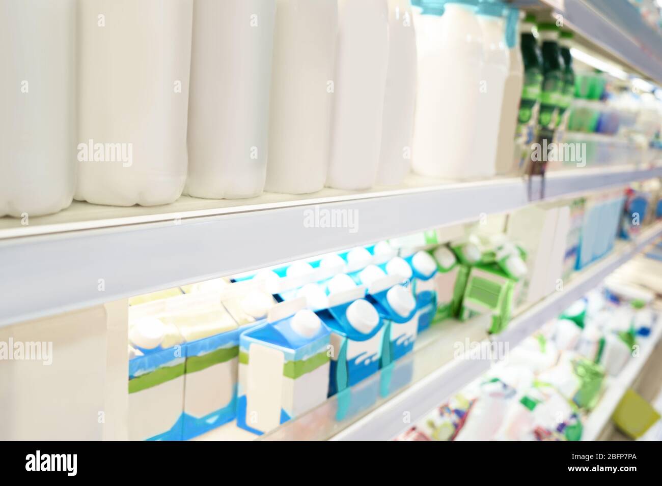 Diary produce on supermarket shelves Stock Photo - Alamy
