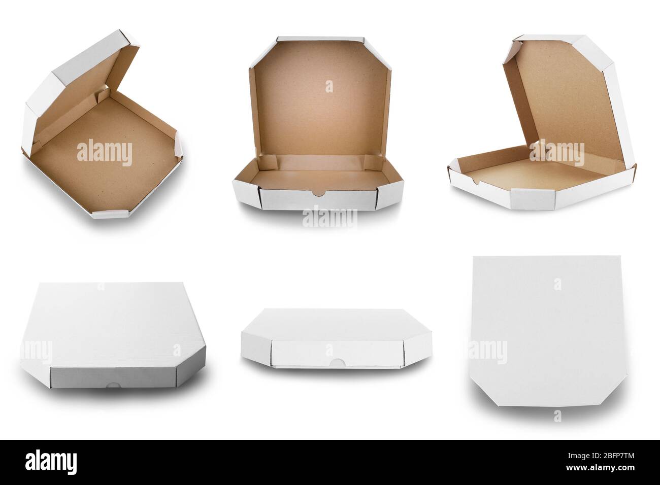 Pizza boxes, isolated on white Stock Photo - Alamy