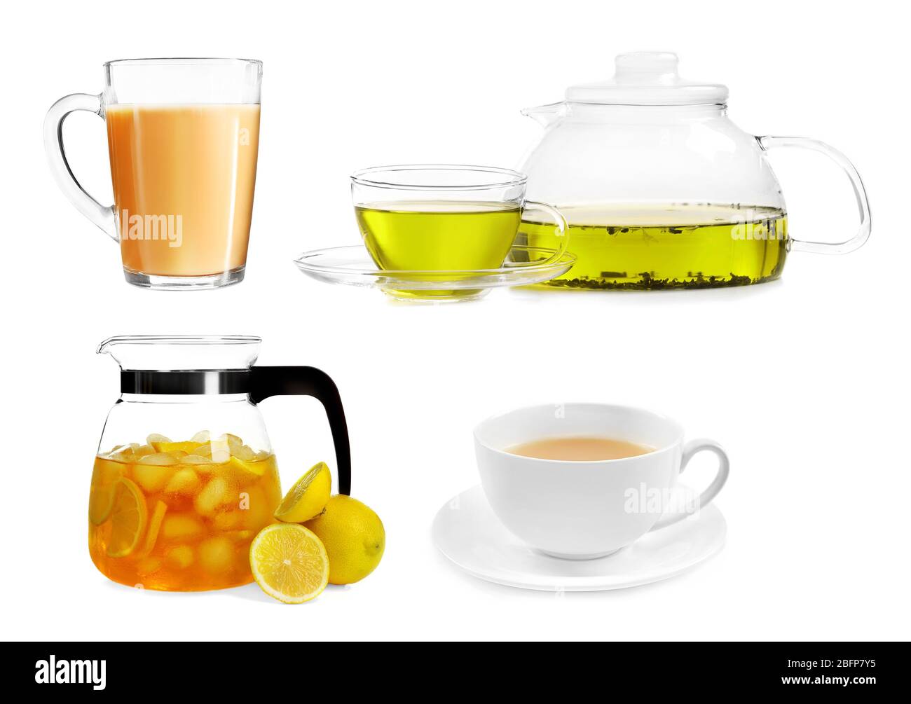 Delicious tea collage on white background Stock Photo - Alamy