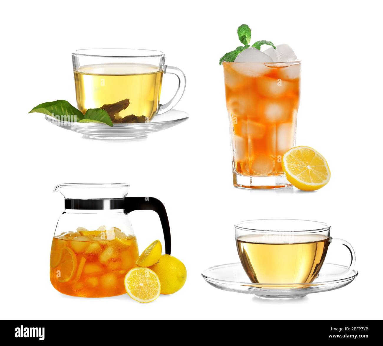 Delicious tea collage on white background Stock Photo - Alamy