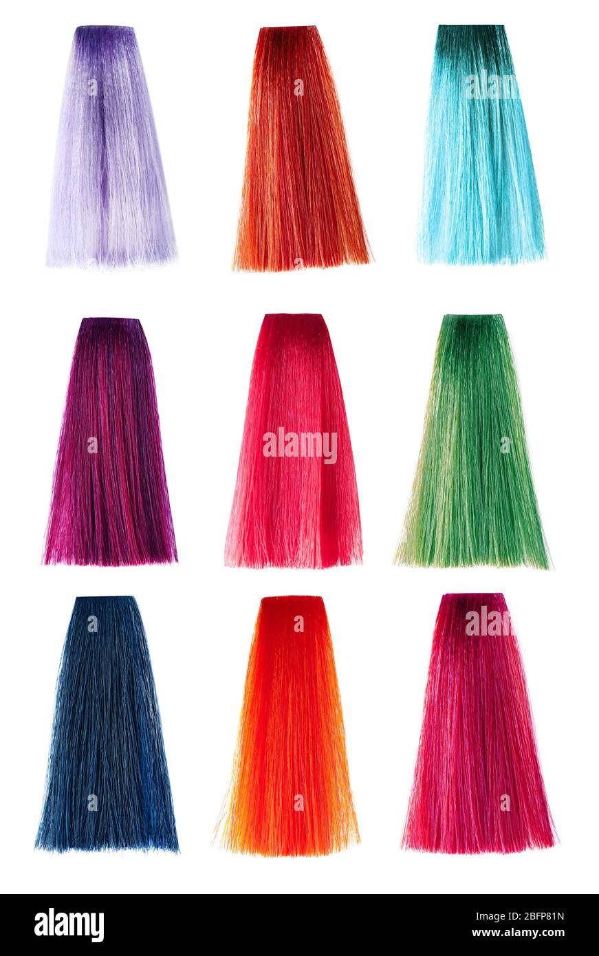 Hair Palette of different colors. Sample of colorful hair on white ...