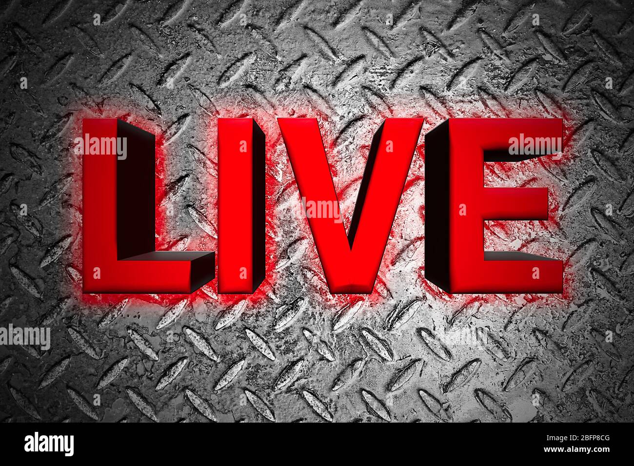 Red sign live on pattern metallic wall Stock Photo - Alamy