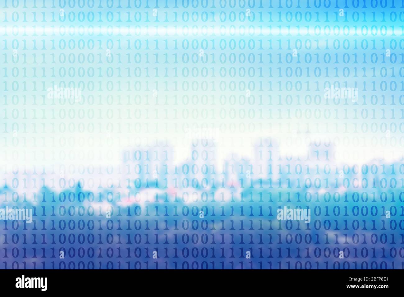 Binary code on blurred cityscape background Stock Photo - Alamy