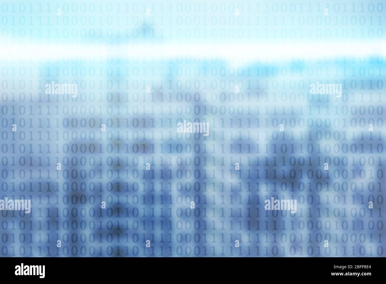 Binary code on blurred cityscape background Stock Photo - Alamy