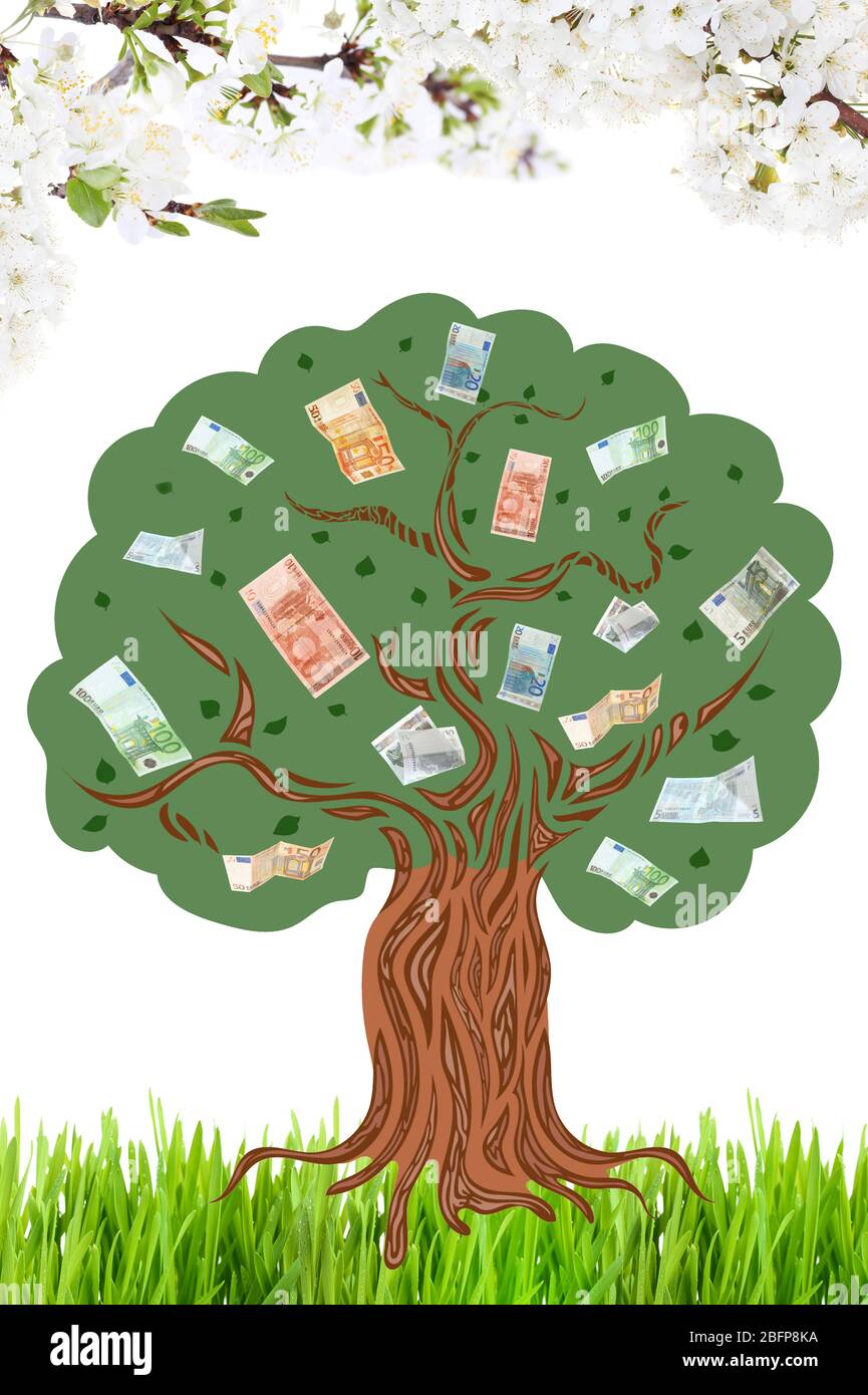 Money tree with grass on white background Stock Photo - Alamy