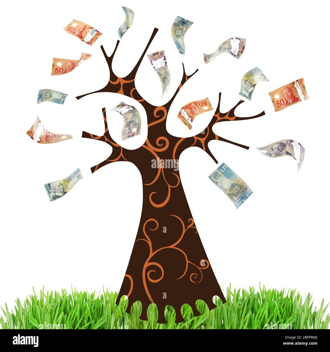 Money tree with grass on white background Stock Photo - Alamy