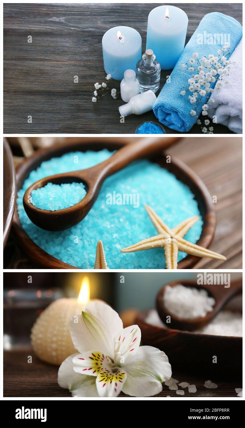 Collage of beautiful spa compositions. SPA treatment concept Stock ...