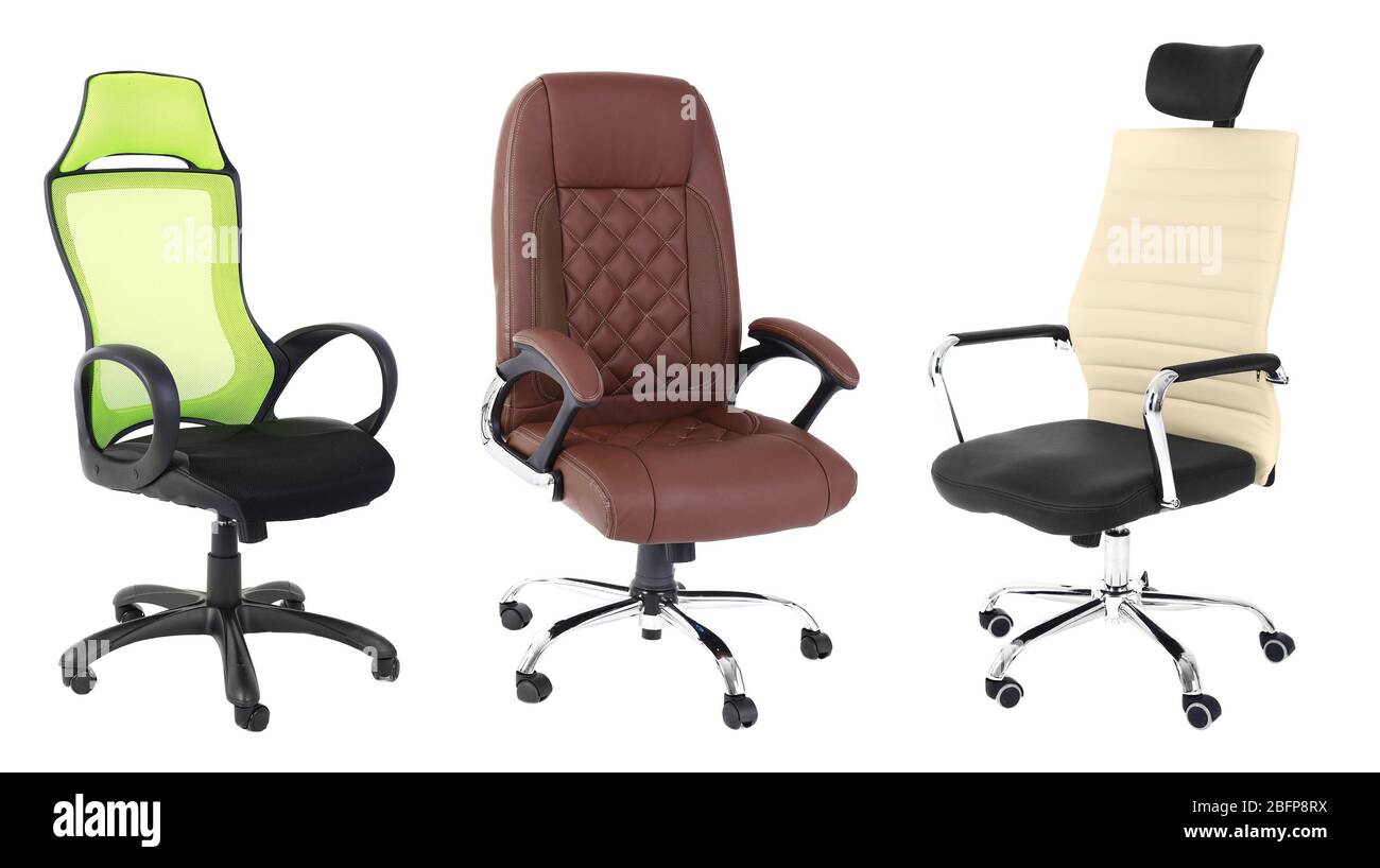 Collage of different office chairs on white background Stock Photo - Alamy