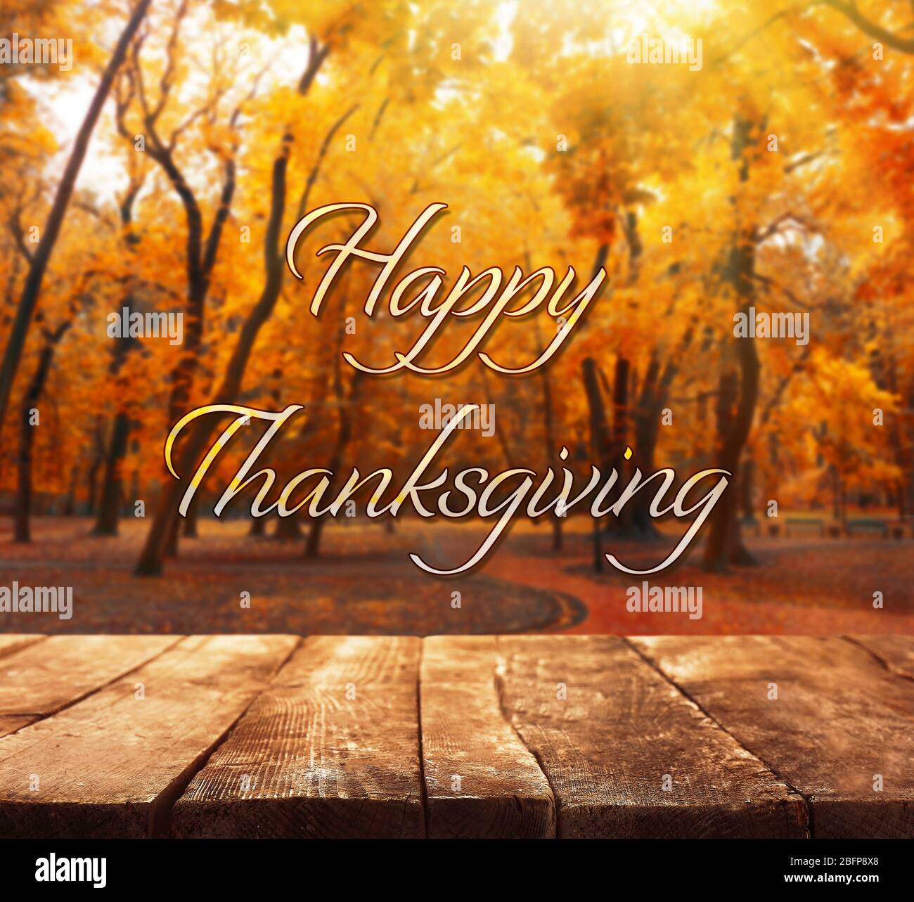 Happy Thanksgiving Day. Beautiful nature background with wooden floor ...