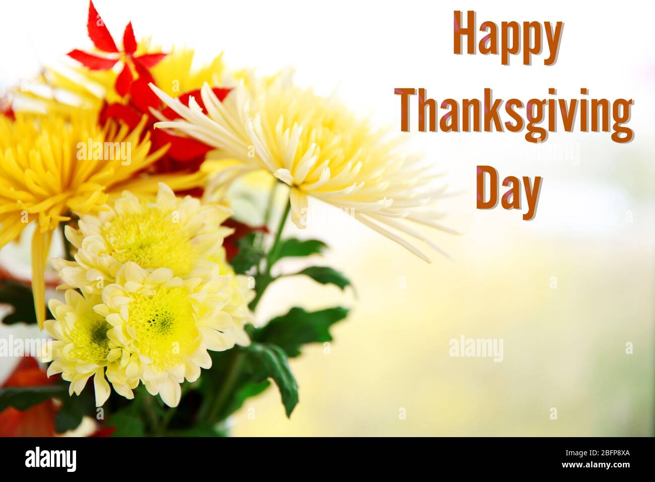 Happy Thanksgiving Day. Beautiful autumn bouquet with chrysanthemums ...