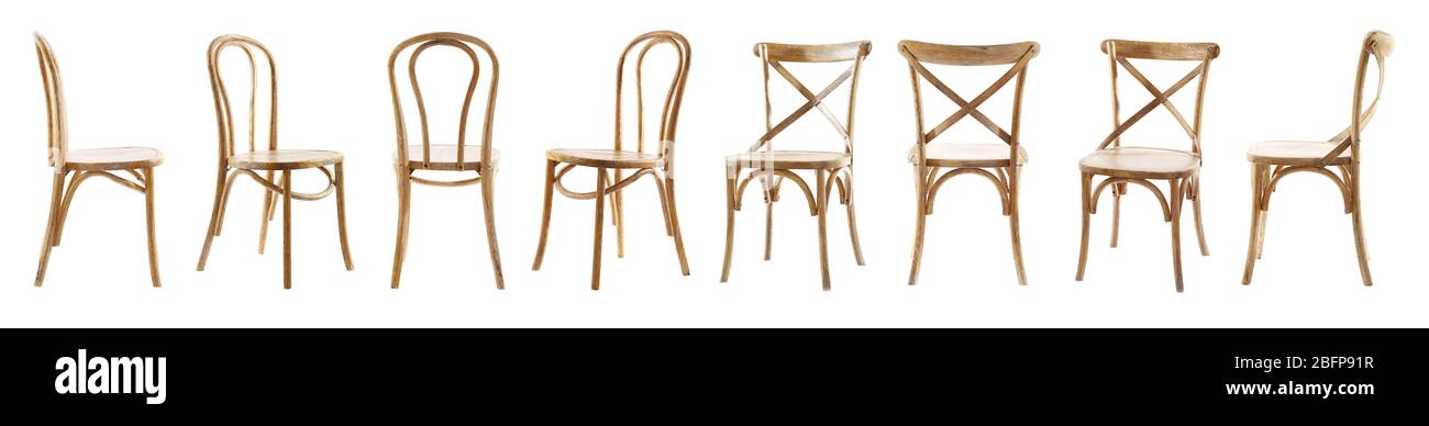 Collage of stylish chairs, isolated on white Stock Photo - Alamy