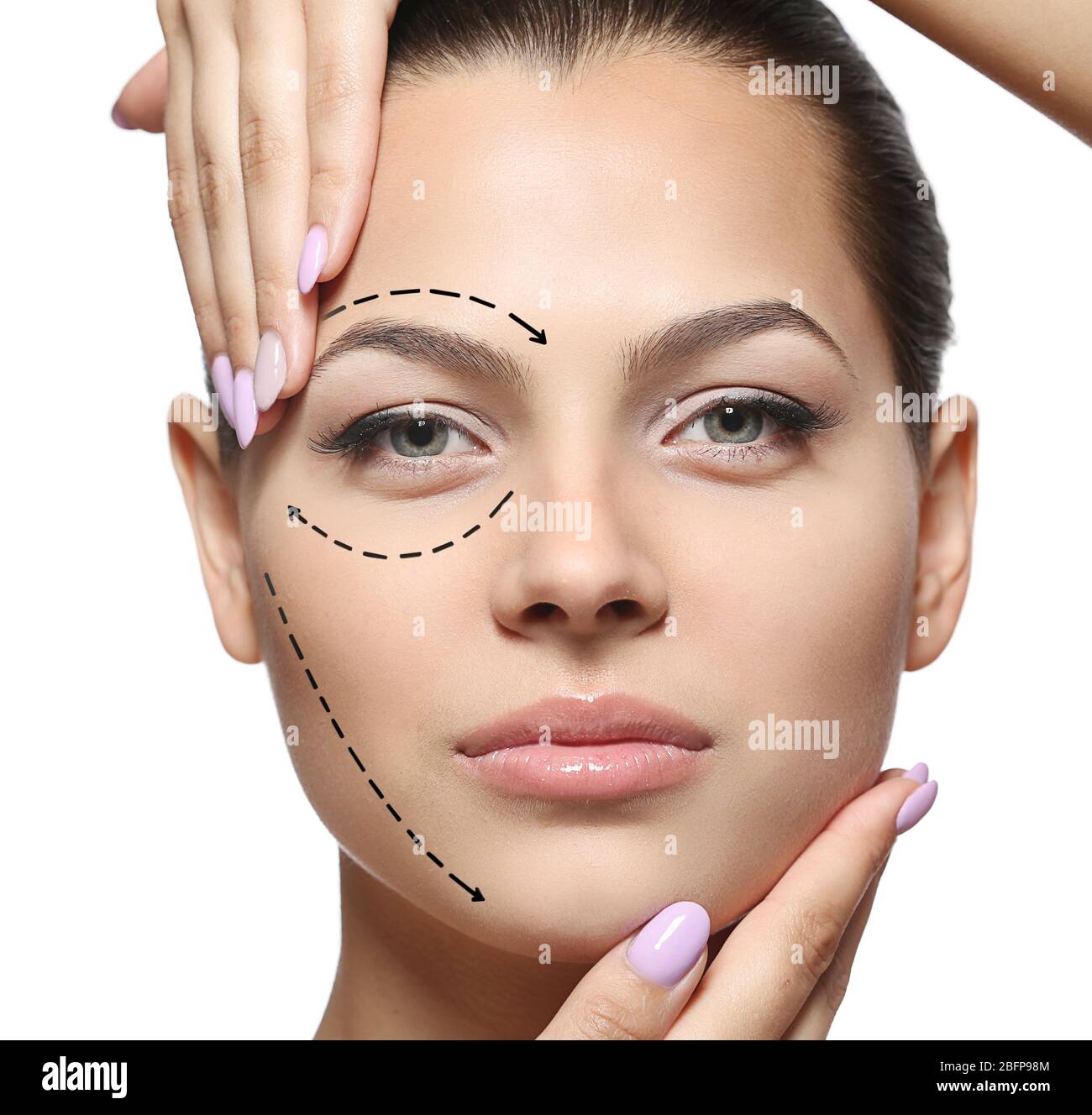 Beautiful woman on white background. Plastic surgery concept Stock ...