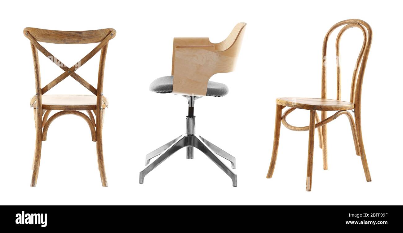 Collage of stylish chairs, isolated on white Stock Photo - Alamy