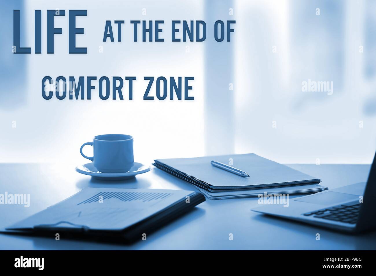 Comfort zone concept. Workplace with documents and laptop Stock Photo ...