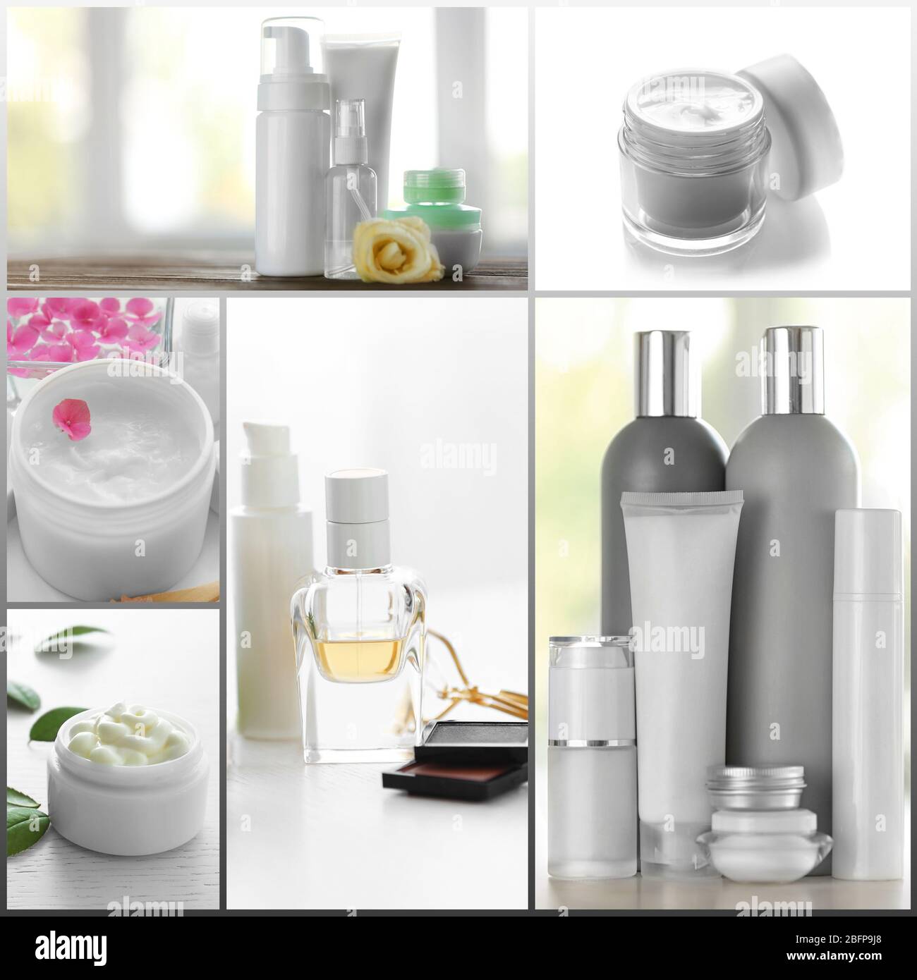 Collage of cosmetic products and spa compositions. Beauty treatment ...