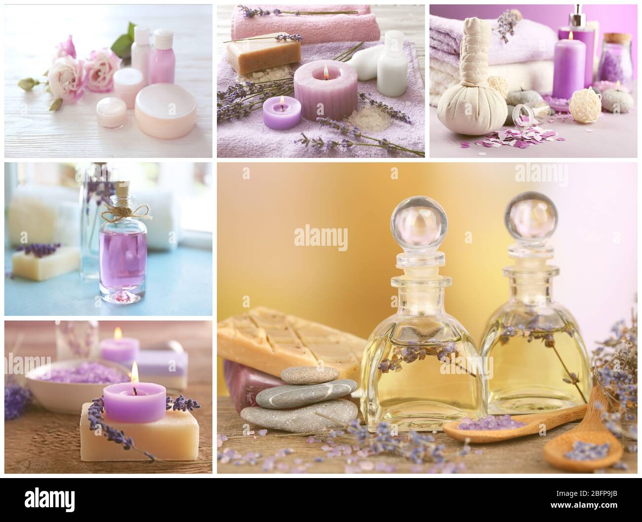 Collage of cosmetic products and spa compositions. Beauty treatment ...