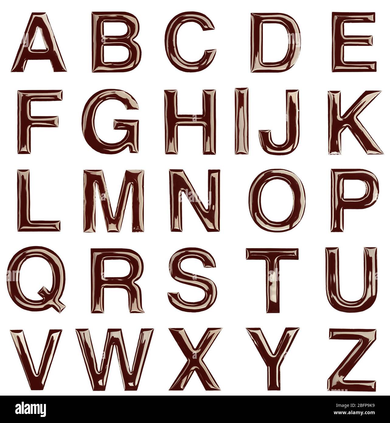 English chocolate alphabet on white background Stock Photo - Alamy