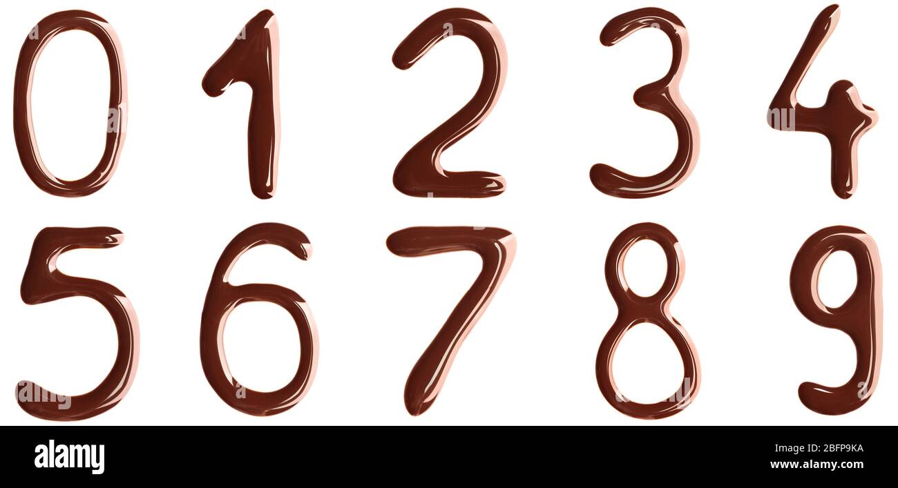 Chocolate numbers on white background Stock Photo - Alamy