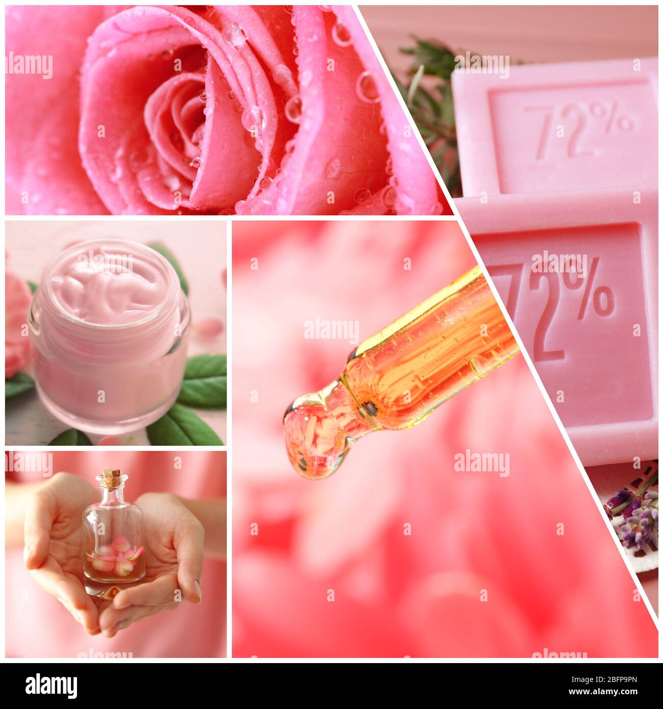 Collage of cosmetic products and spa compositions. Beauty treatment ...