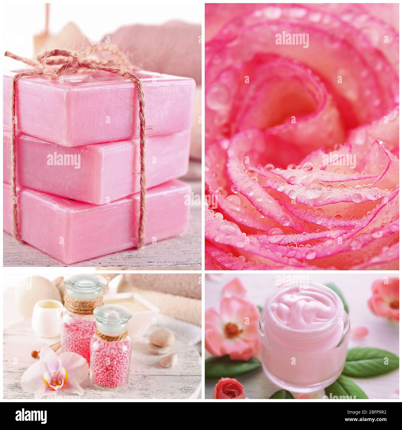 Collage of cosmetic products and spa compositions. Beauty treatment ...