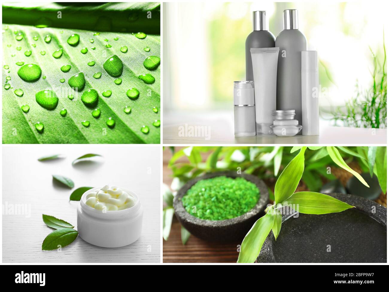 Collage of cosmetic products and spa compositions. Beauty treatment ...