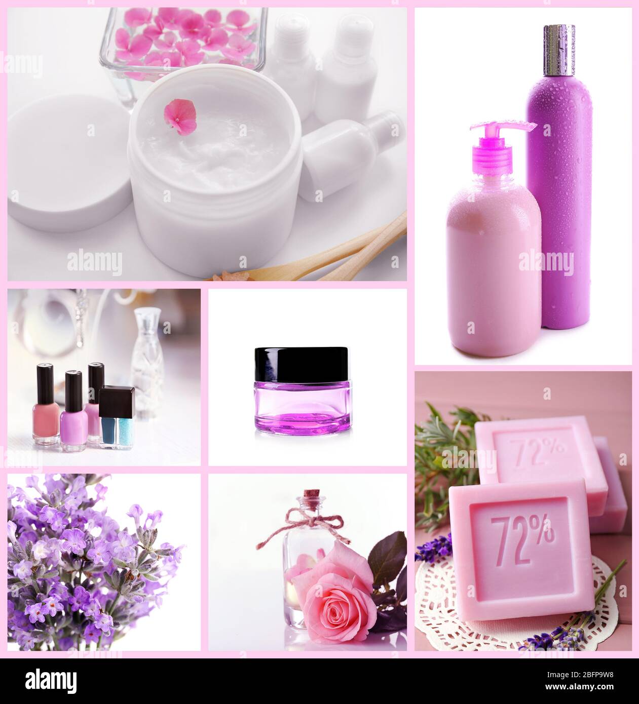 Collage of cosmetic products and spa compositions. Beauty treatment ...