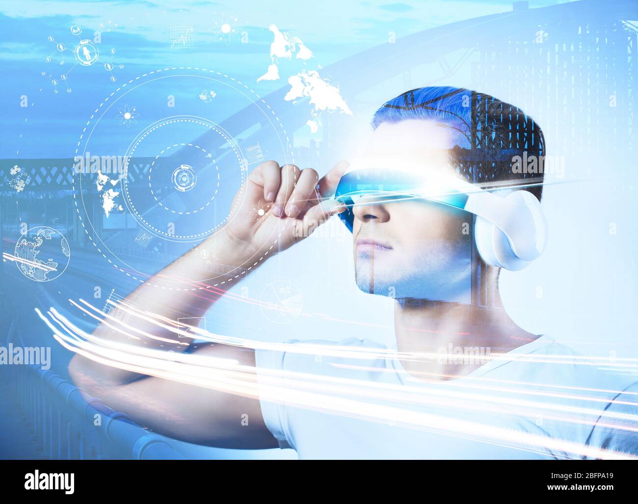 Technologies of the future concept. Man with futuristic glasses Stock ...