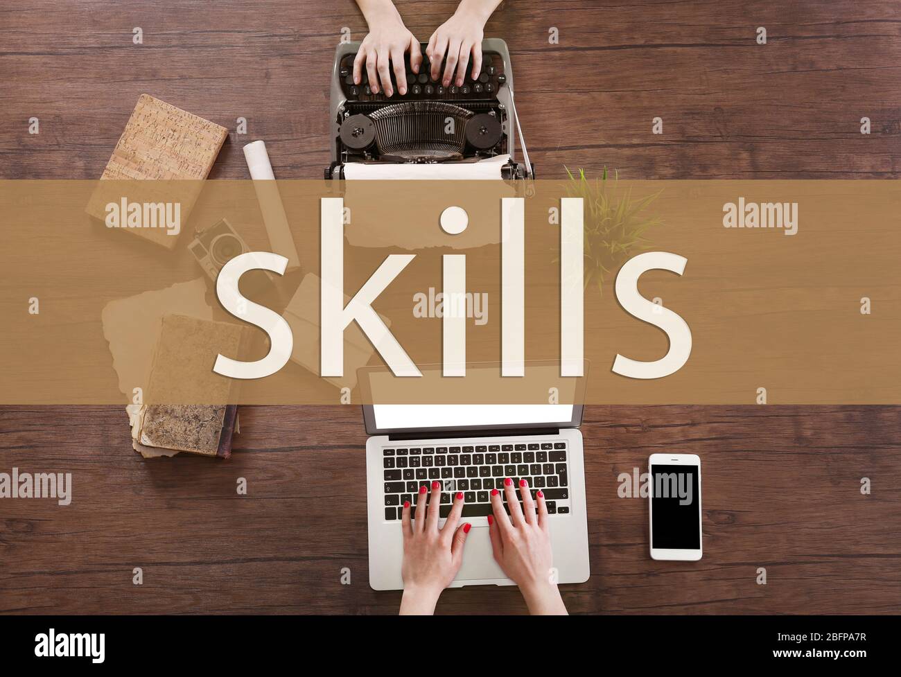 Skills. Old typewriter and laptop Stock Photo - Alamy