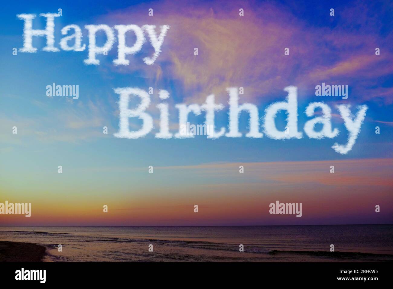 Happy Birthday text and beautiful sunrise on seascape Stock Photo - Alamy