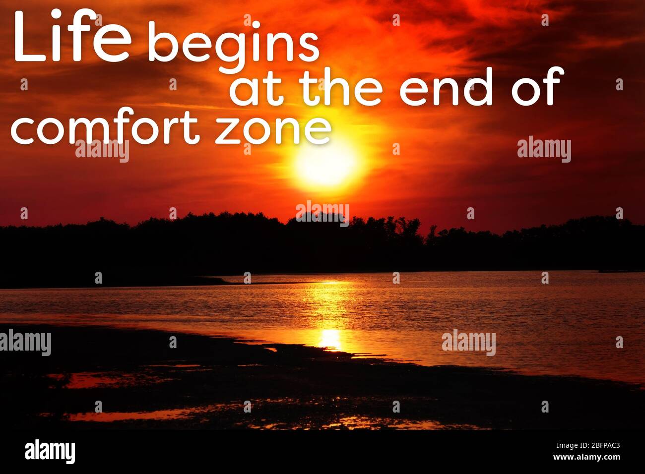 Comfort zone concept. Beautiful shiny sunset on bay Stock Photo - Alamy