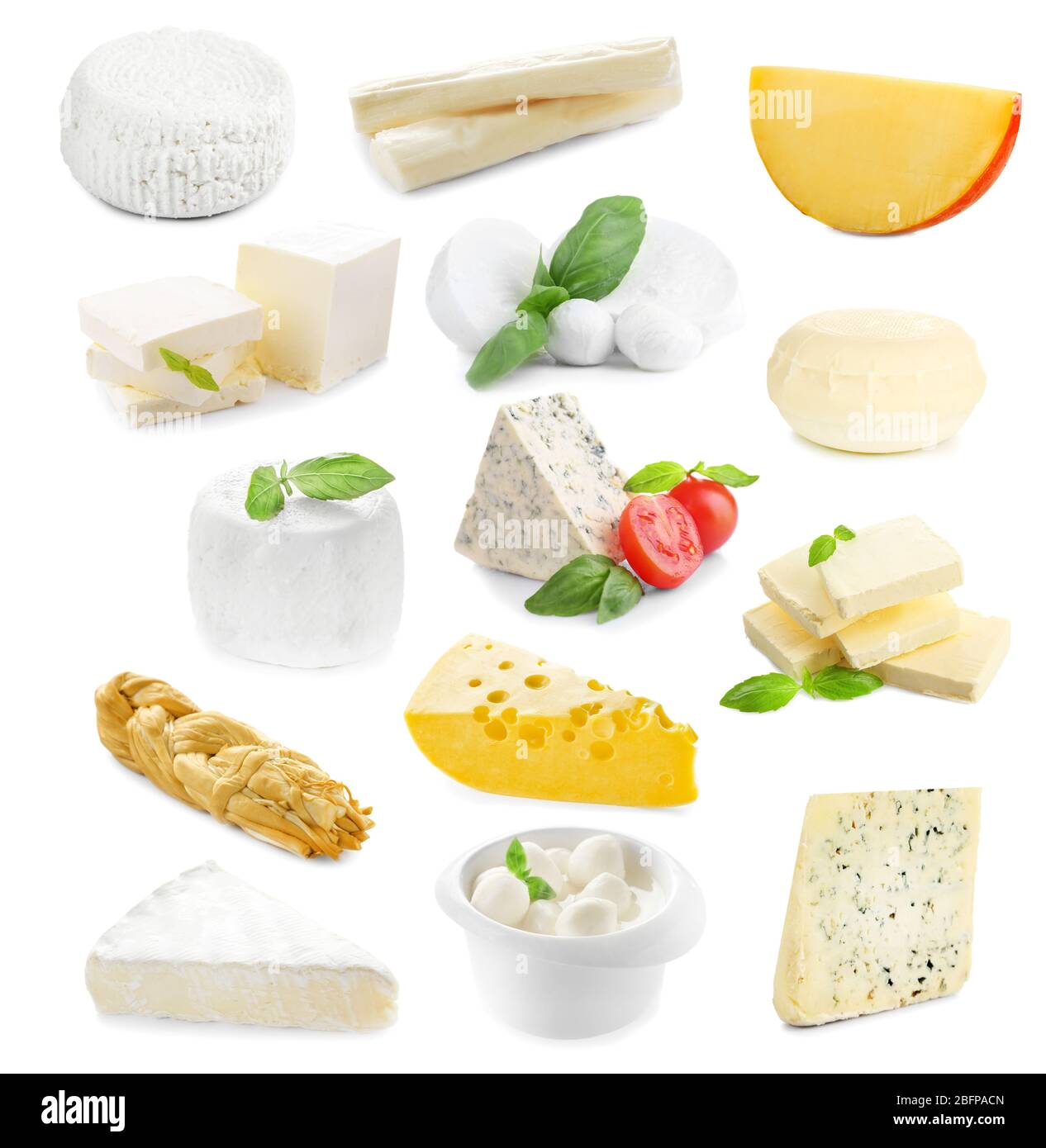 Different types of dairy products on white background. Dairy food ...