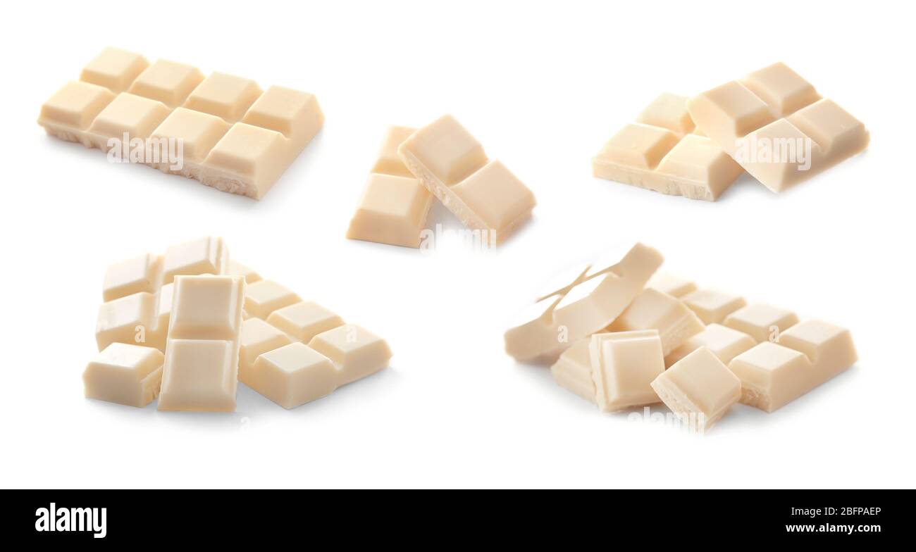 Collage of delicious chocolate on white background Stock Photo - Alamy