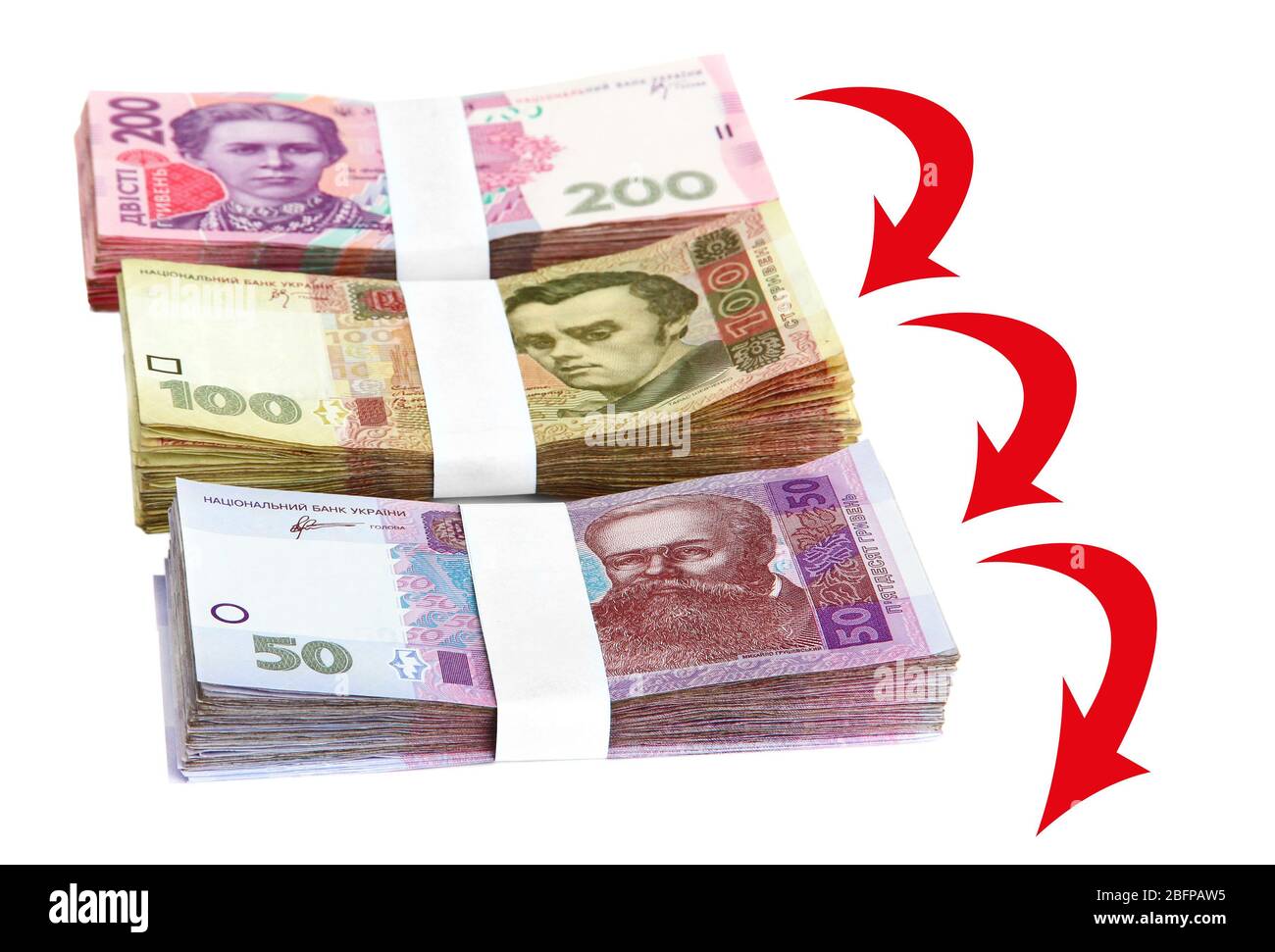 Ukrainian money on white background. Currency exchange rate concept ...