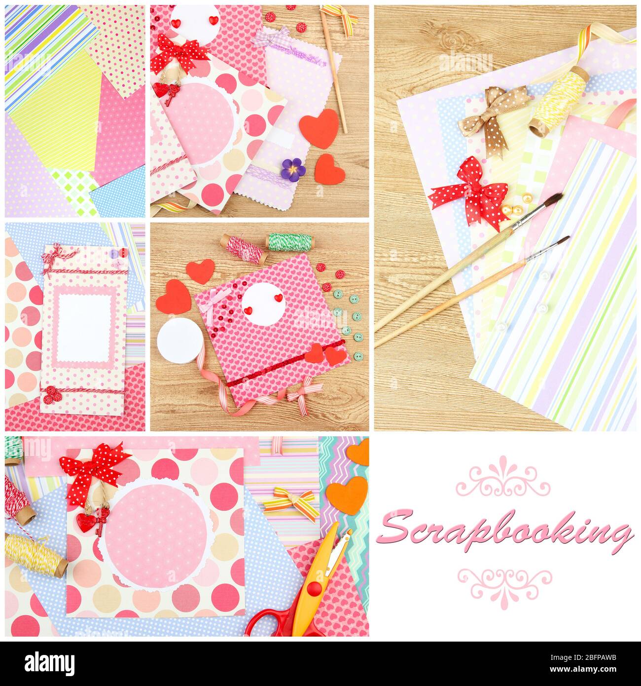 Scrapbooking collage. Handmade greeting card. Hobby and handicraft ...