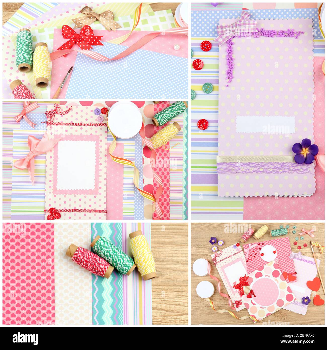 Scrapbooking collage. Handmade greeting card. Hobby and handicraft ...