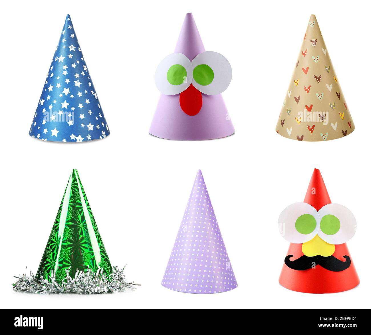 Colorful party caps on white background Stock Photo - Alamy