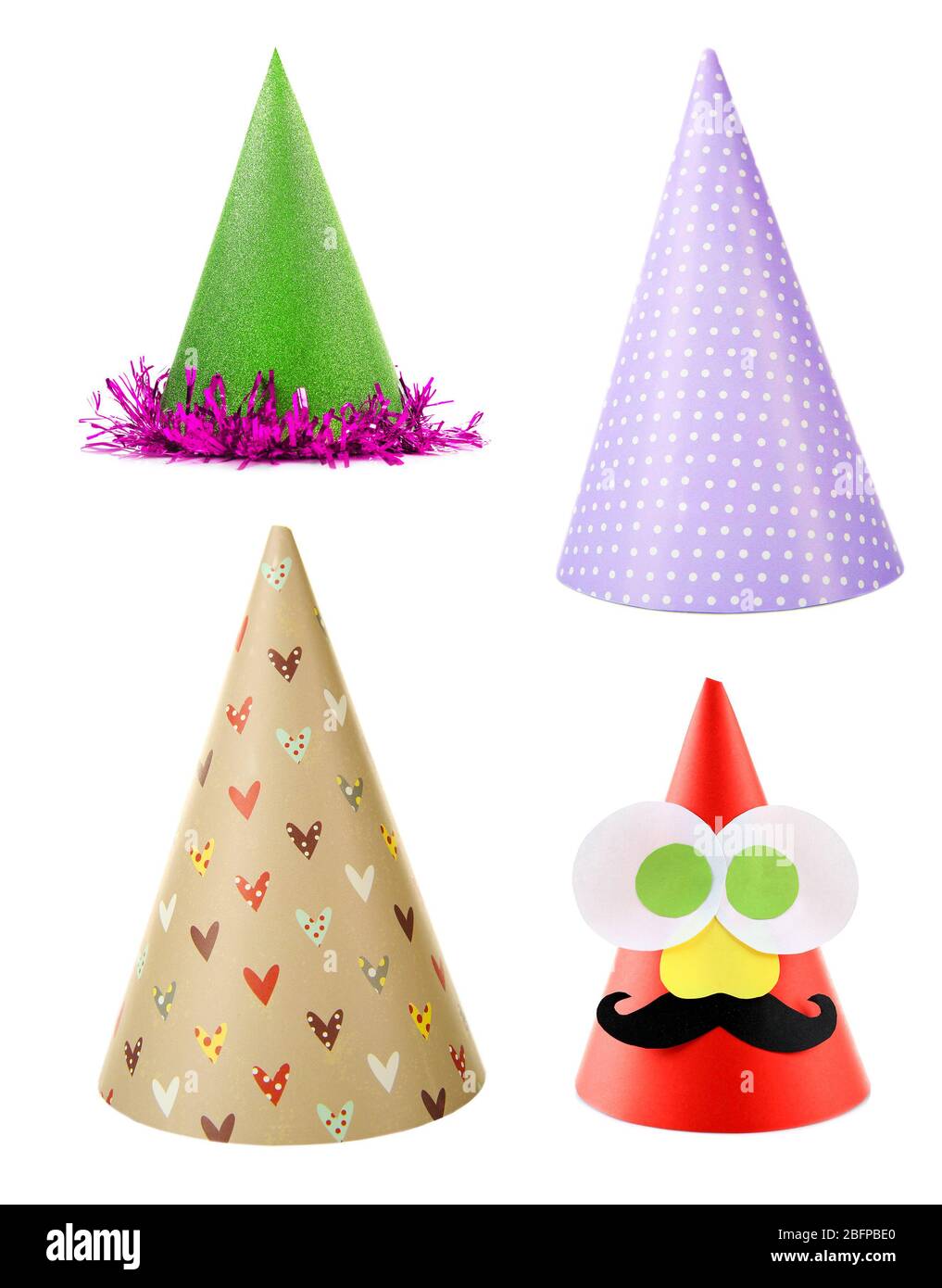 Colorful party caps on white background Stock Photo - Alamy